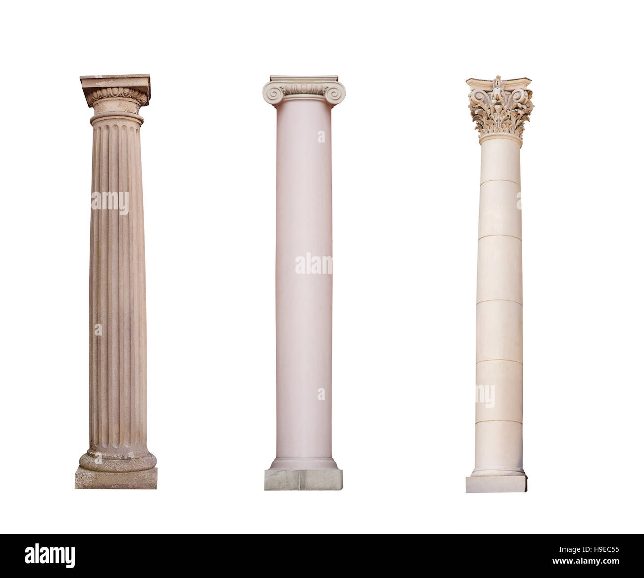 ancient columns of Ionic, Doric and Corinthian ordo are isolated Stock ...