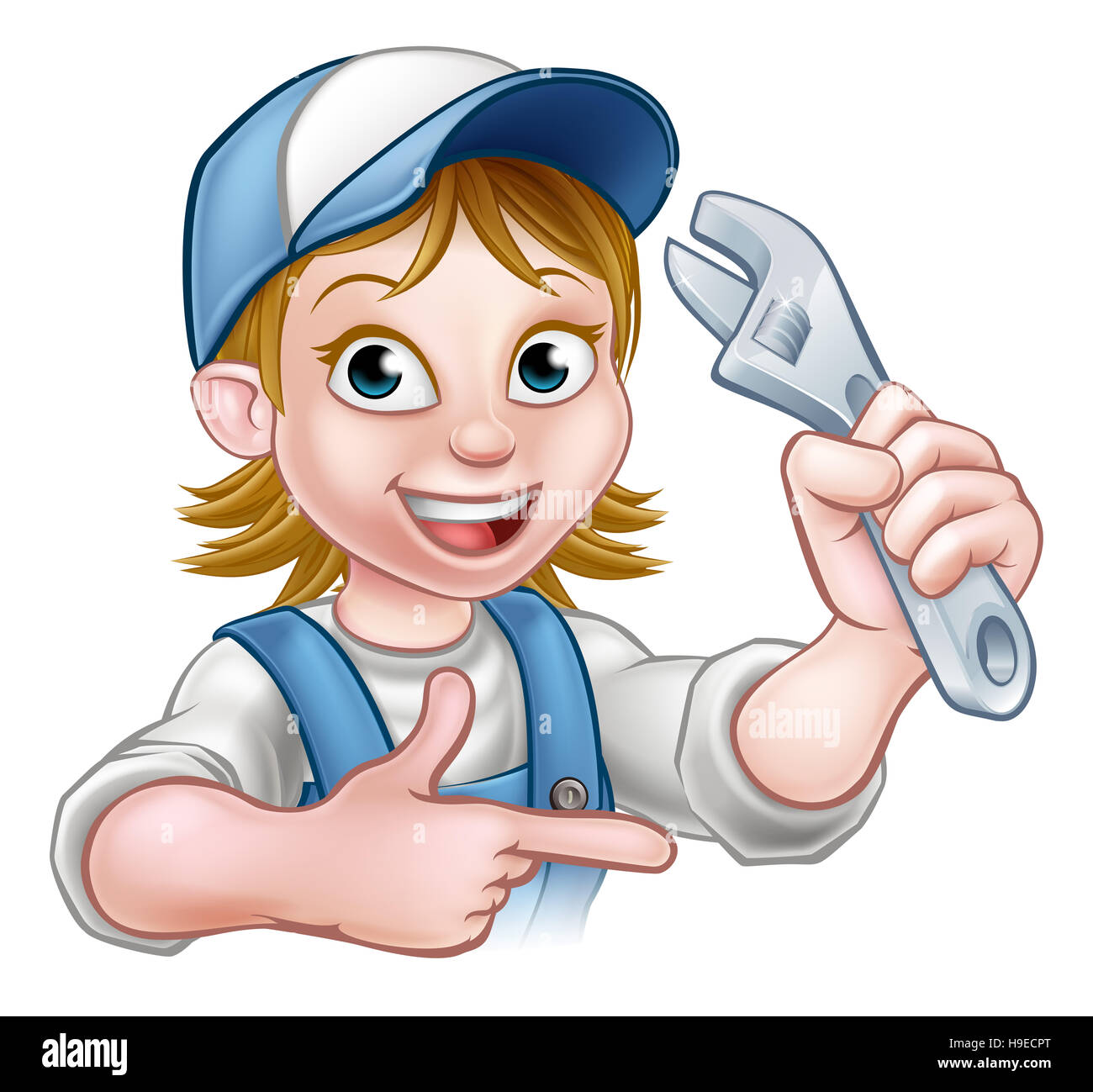 A handyman mechanic or plumber cartoon character holding a spanner and ...