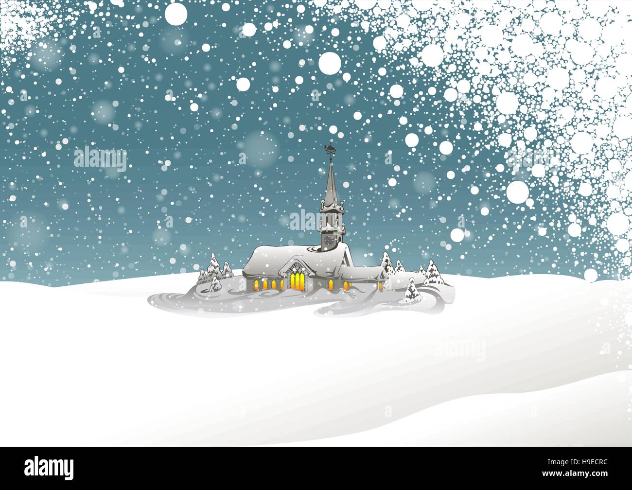 Snow covered church Stock Vector Images - Alamy