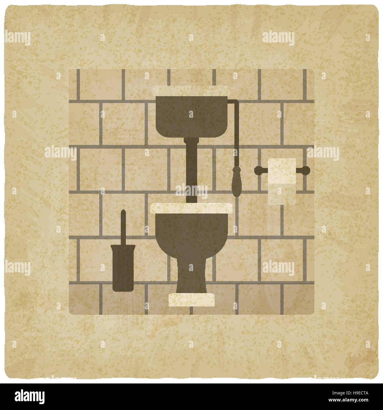 interior with high tank toilet bowl old background. vector illustration ...