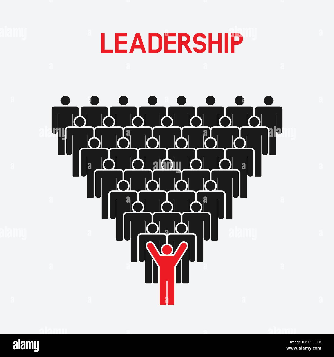 Leadership and teamwork concept. one man with raised hands - vector ...