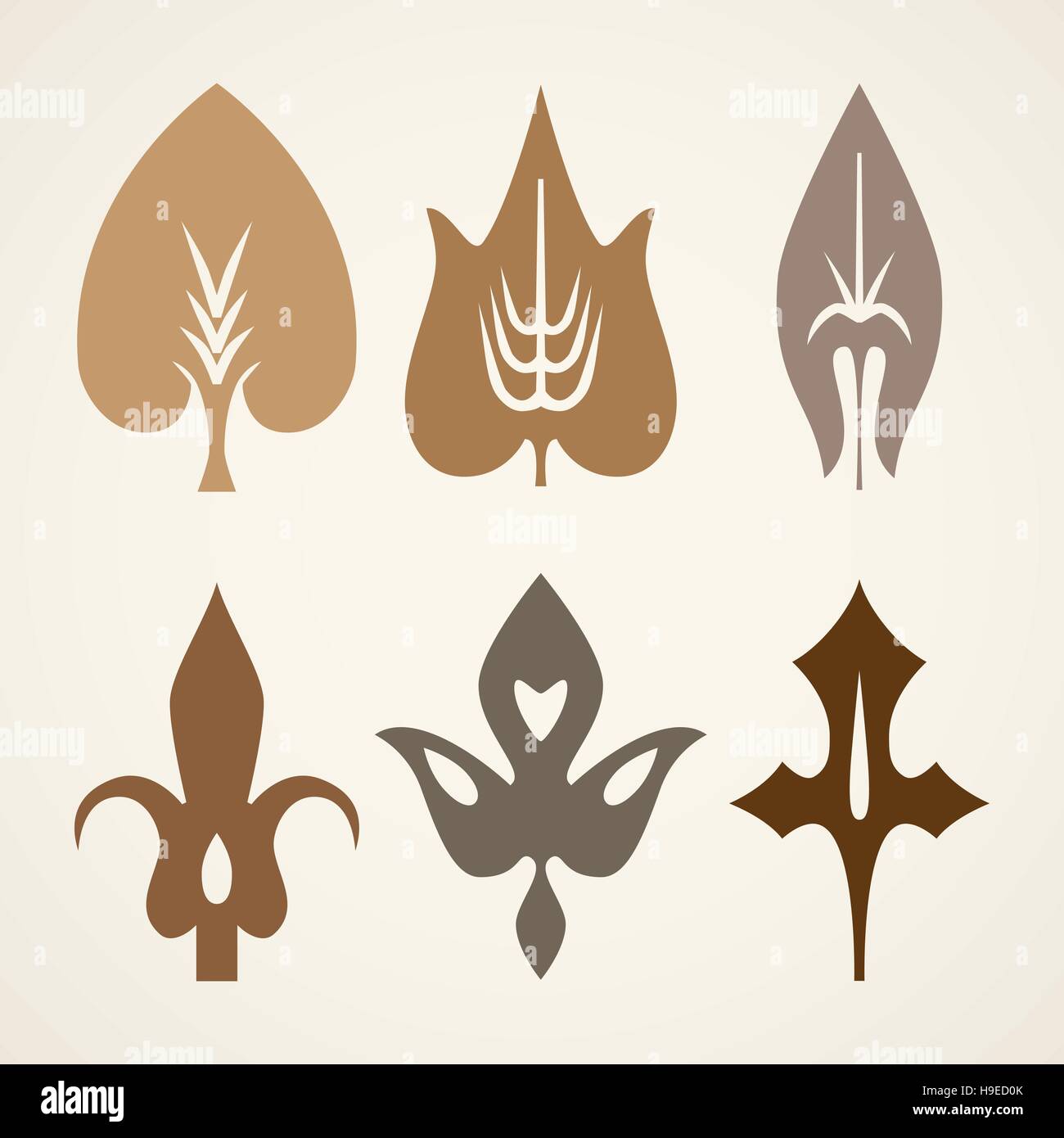 Decorative brown leaves pattern set isolated on white vector. Various ...