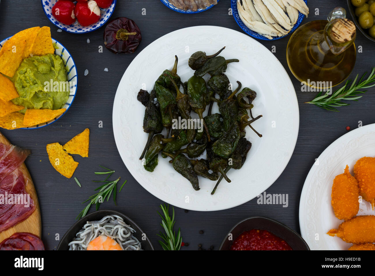 Table with spanish tapas Stock Photo - Alamy