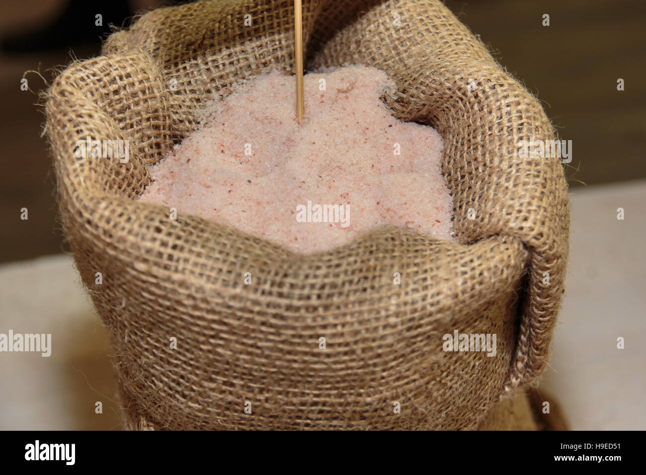 Pink Salt inside Burlap Sack Stock Photo - Alamy