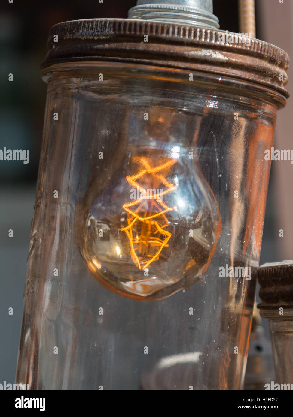 Vintage Electric Carbon Light, Amber Bulb Filament inside Can Stock ...