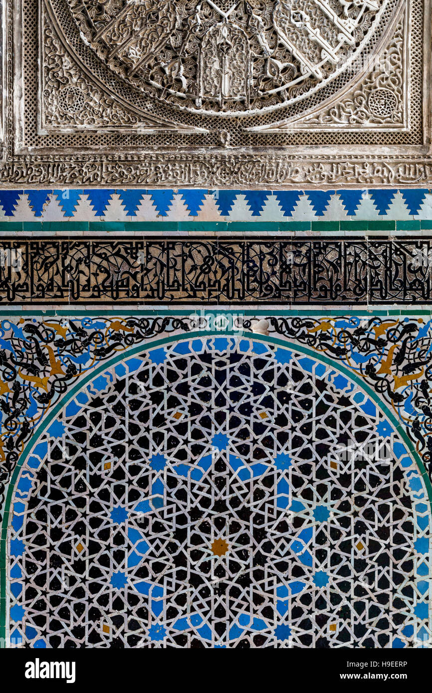 Arabic Calligraphy and Mosaic Tiles At The Medersa El-Attarine, Fez el ...