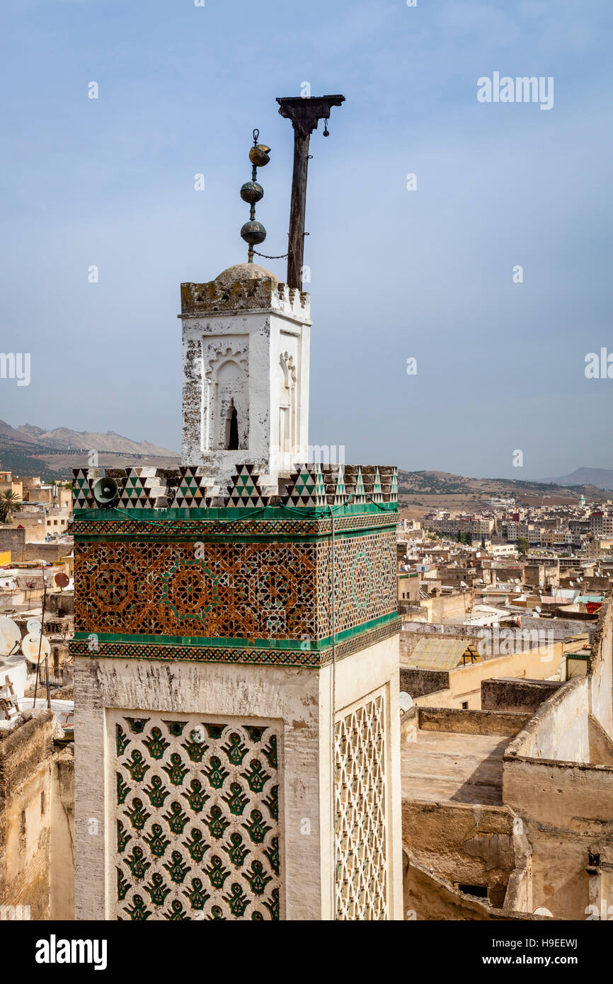 A Minaret and View Of The Medina, Fez el Bali, Fez, Morocco Stock Photo ...