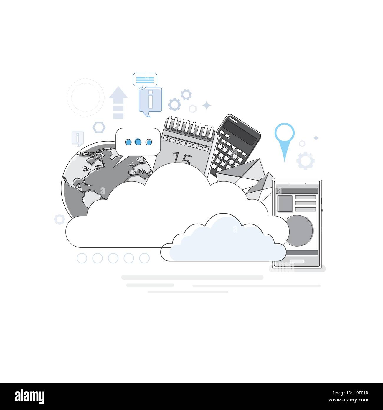Cloud Computing Technology Device Set Internet Data Information Storage Thin Line Stock Vector ...