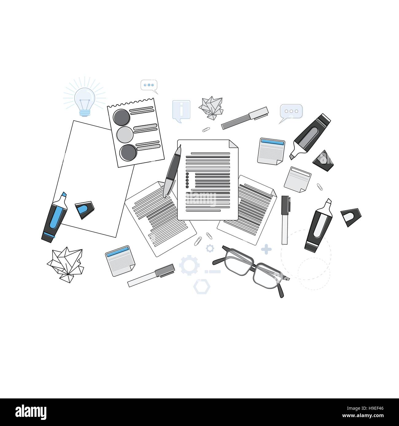 Office Workplace Desk Top Angle View Thin Line Stock Vector Image & Art ...
