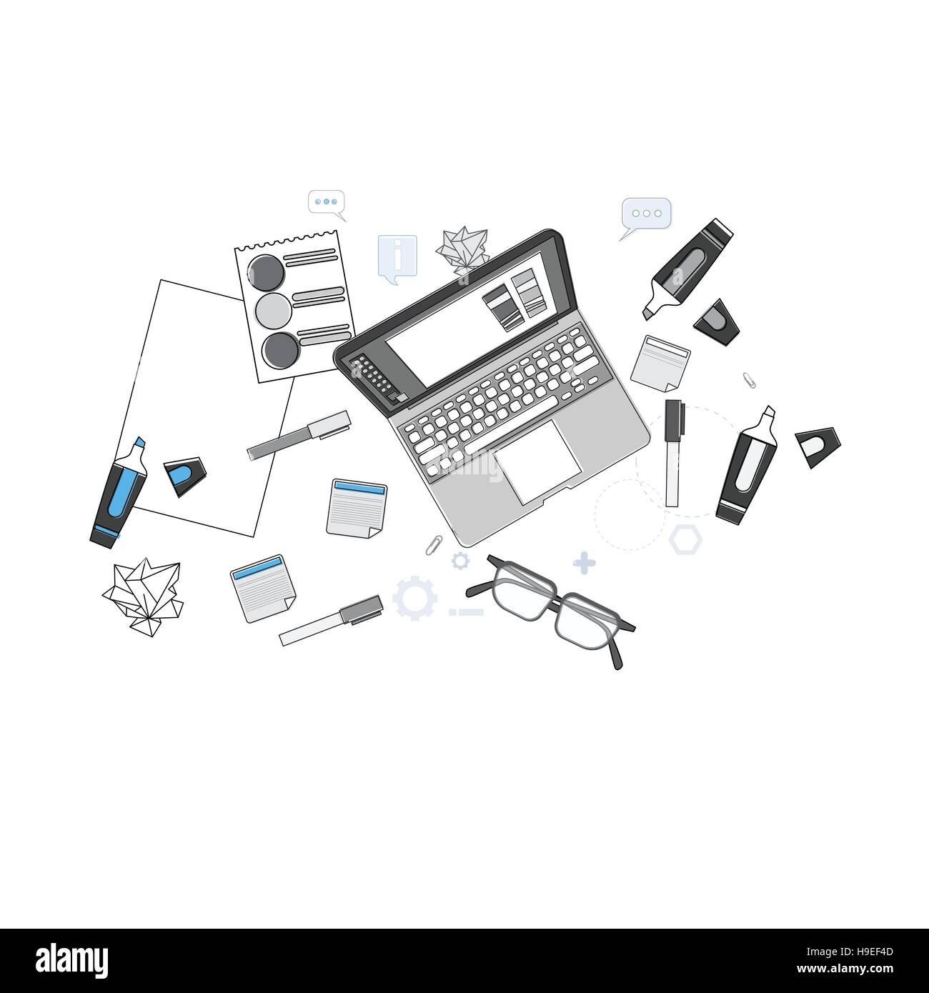 Office Workplace Desk Top Angle View Thin Line Stock Vector Image & Art ...