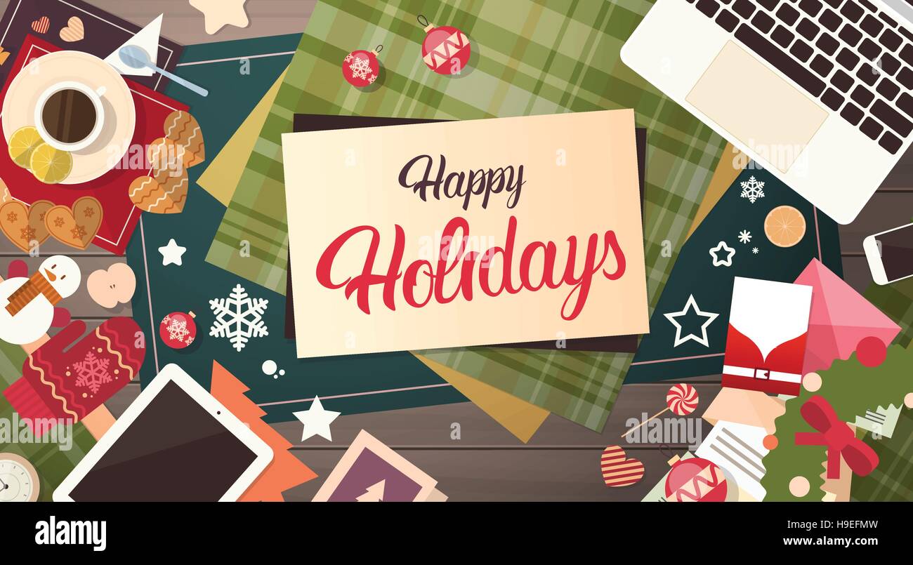 Decorated Workspace Desk Top Angle View Stock Vector Image & Art - Alamy