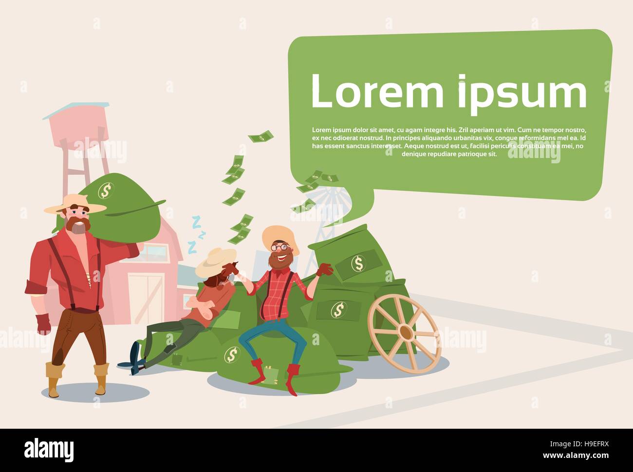 Rich Farmers Countryman With Money Sacks Farm Background Stock Vector ...