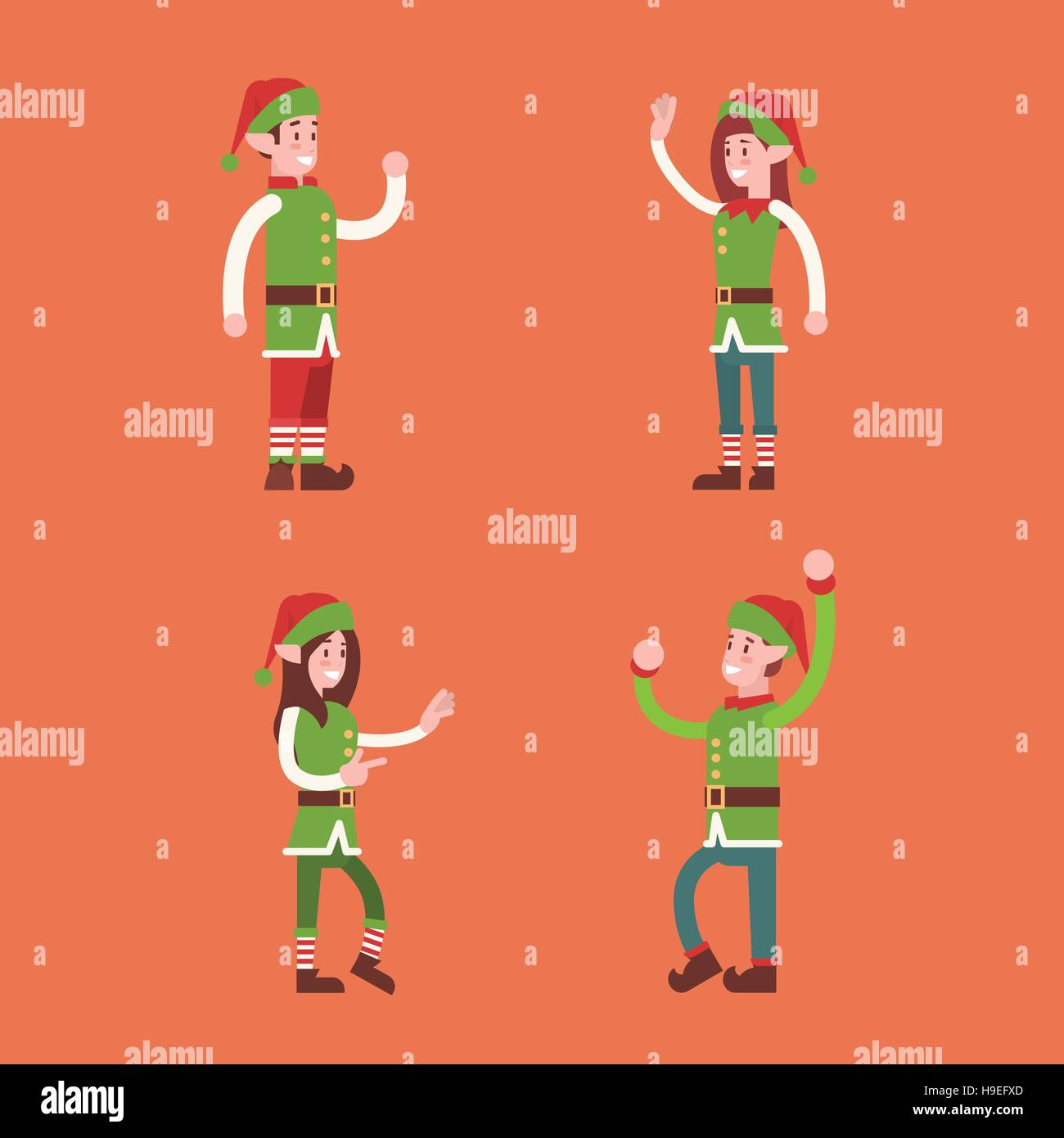 Christmas Elf Group Cartoon Character Santa Helper Set Stock Vector ...