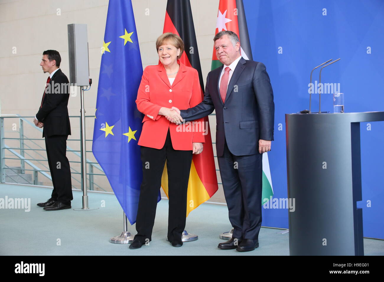 King of Jordan Abdullah II gives joint press statement with Chancellor ...