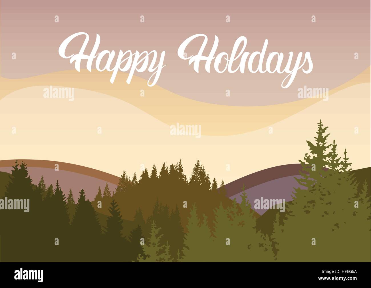 Happy Holidays Mountain Sunset Sky Landscape Stock Vector Image & Art ...
