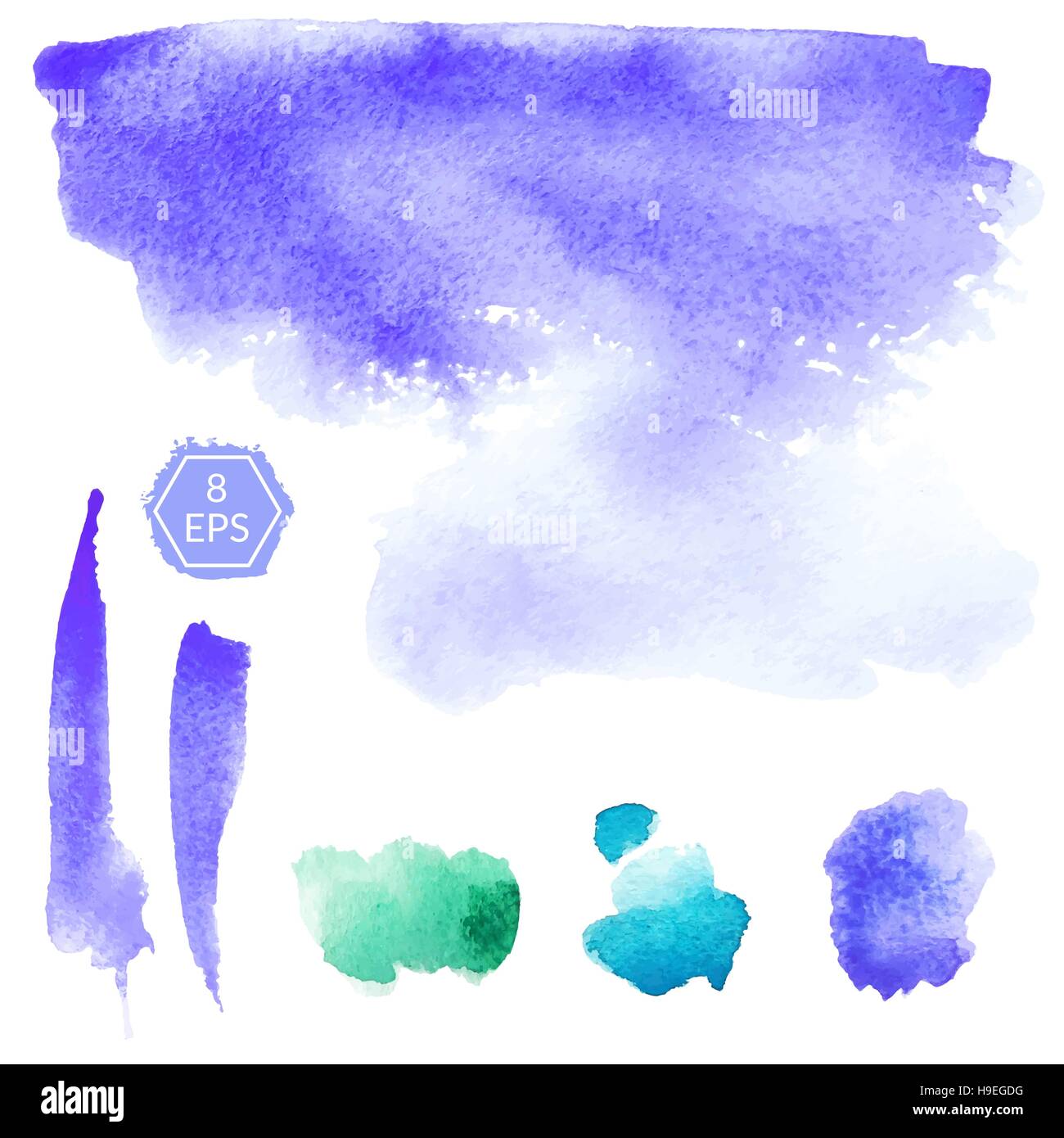 Vector. Set of purple and violet watercolor blots isolated on white ...