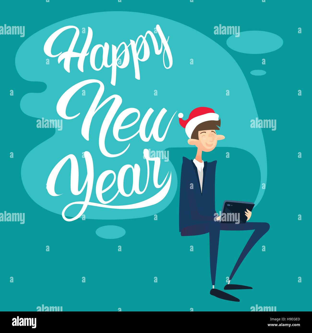 Business Man Using Laptop Computer Merry Christmas And Happy New Year ...