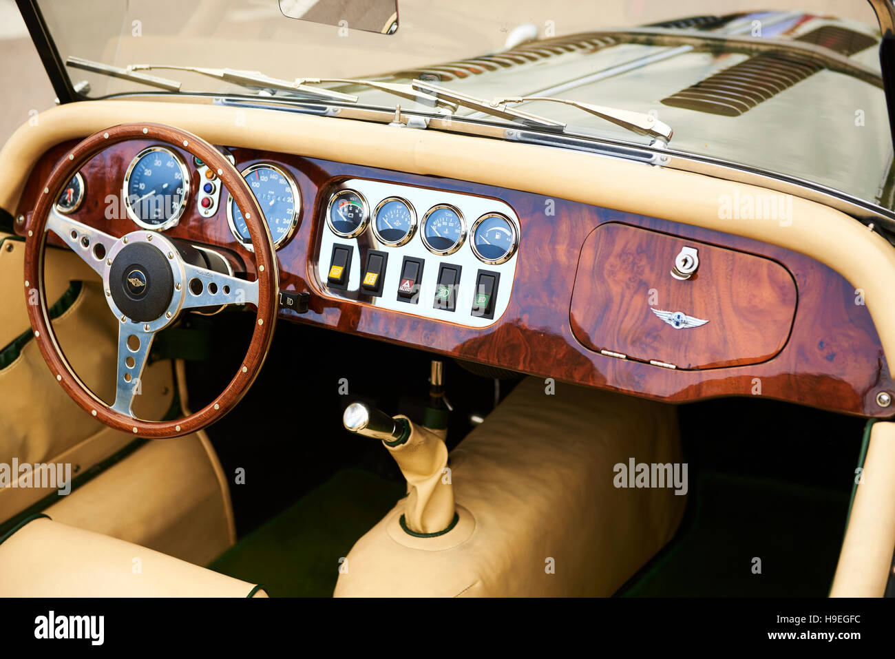Steering wheel and Dashboard of a Morgan Car Stock Photo - Alamy