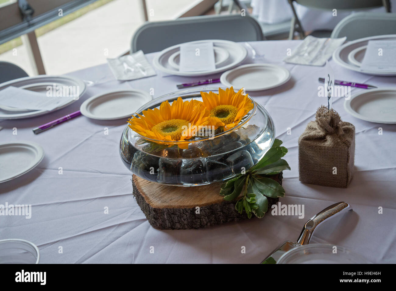 Table centerpiece set up for a meeting event Stock Photo - Alamy