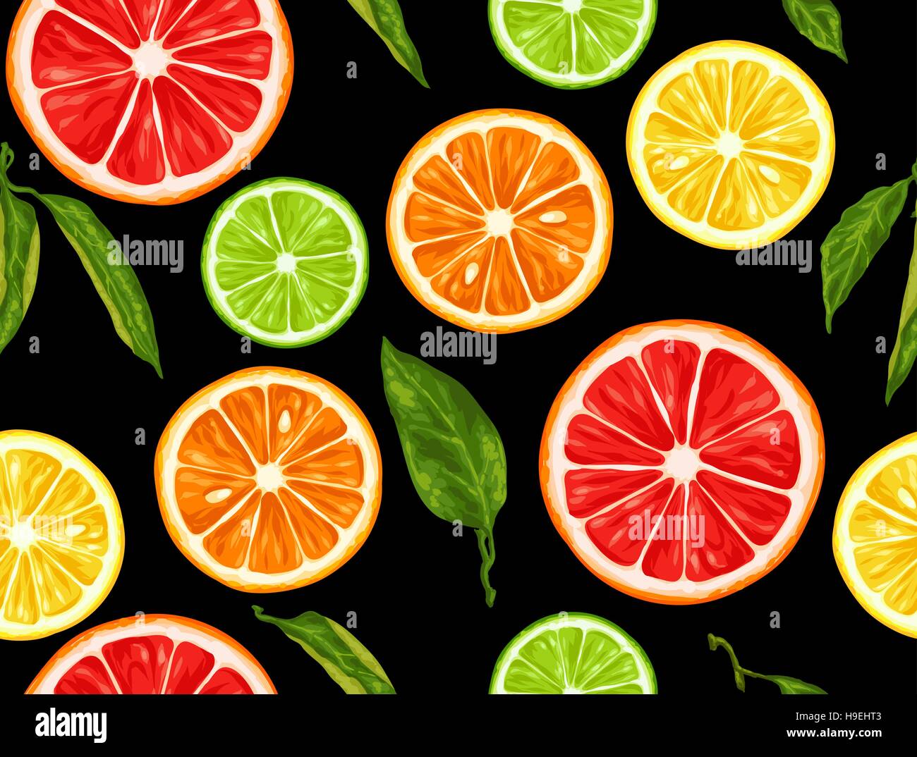 Seamless pattern with citrus fruits slices. Mix of lemon lime ...