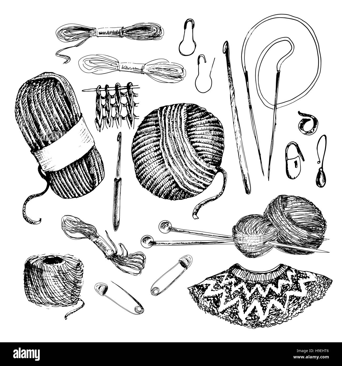 Hands Knitting Drawing