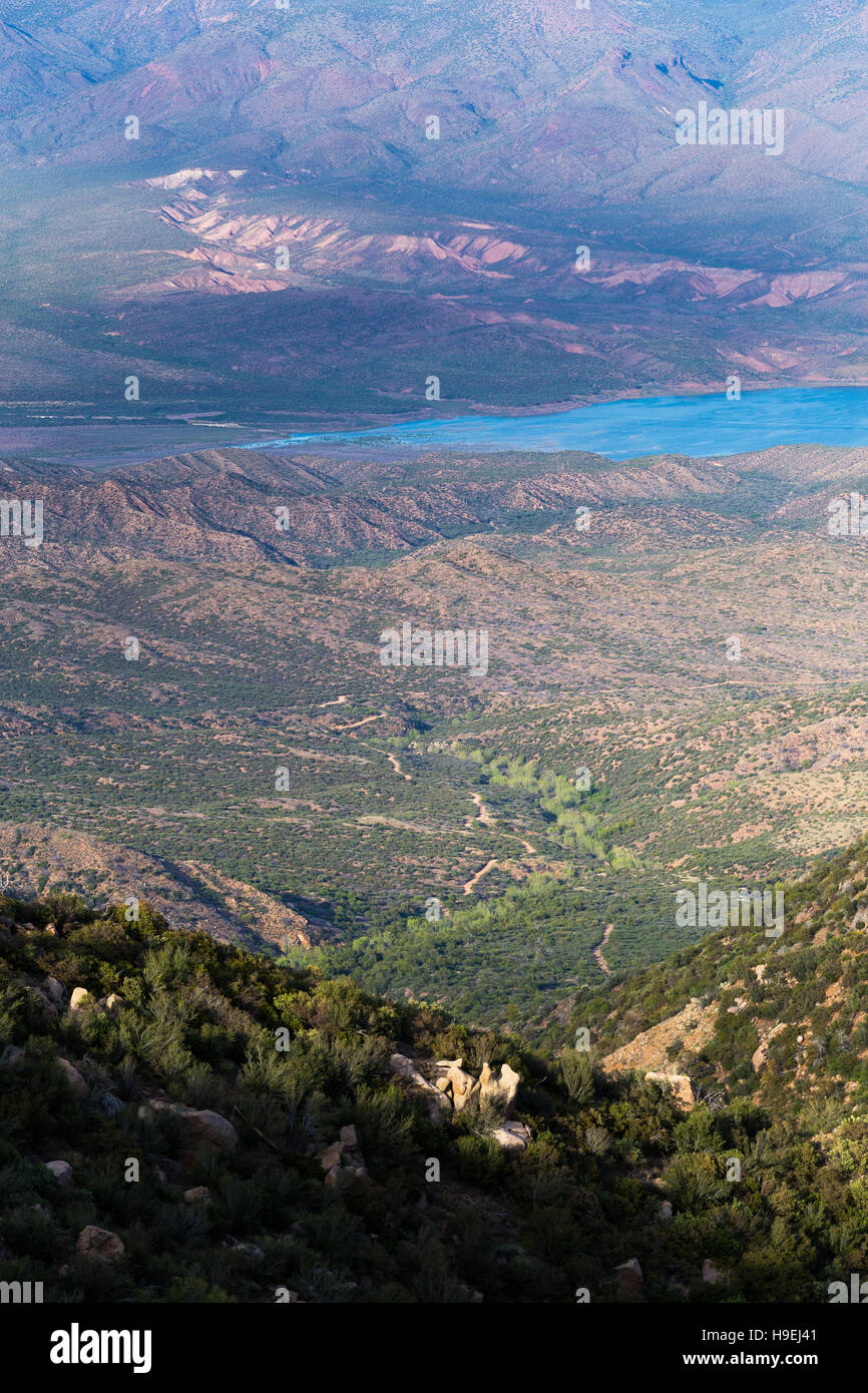 Roosevelt Lake fading into wetlands between the Sierra Ancha Mountains ...