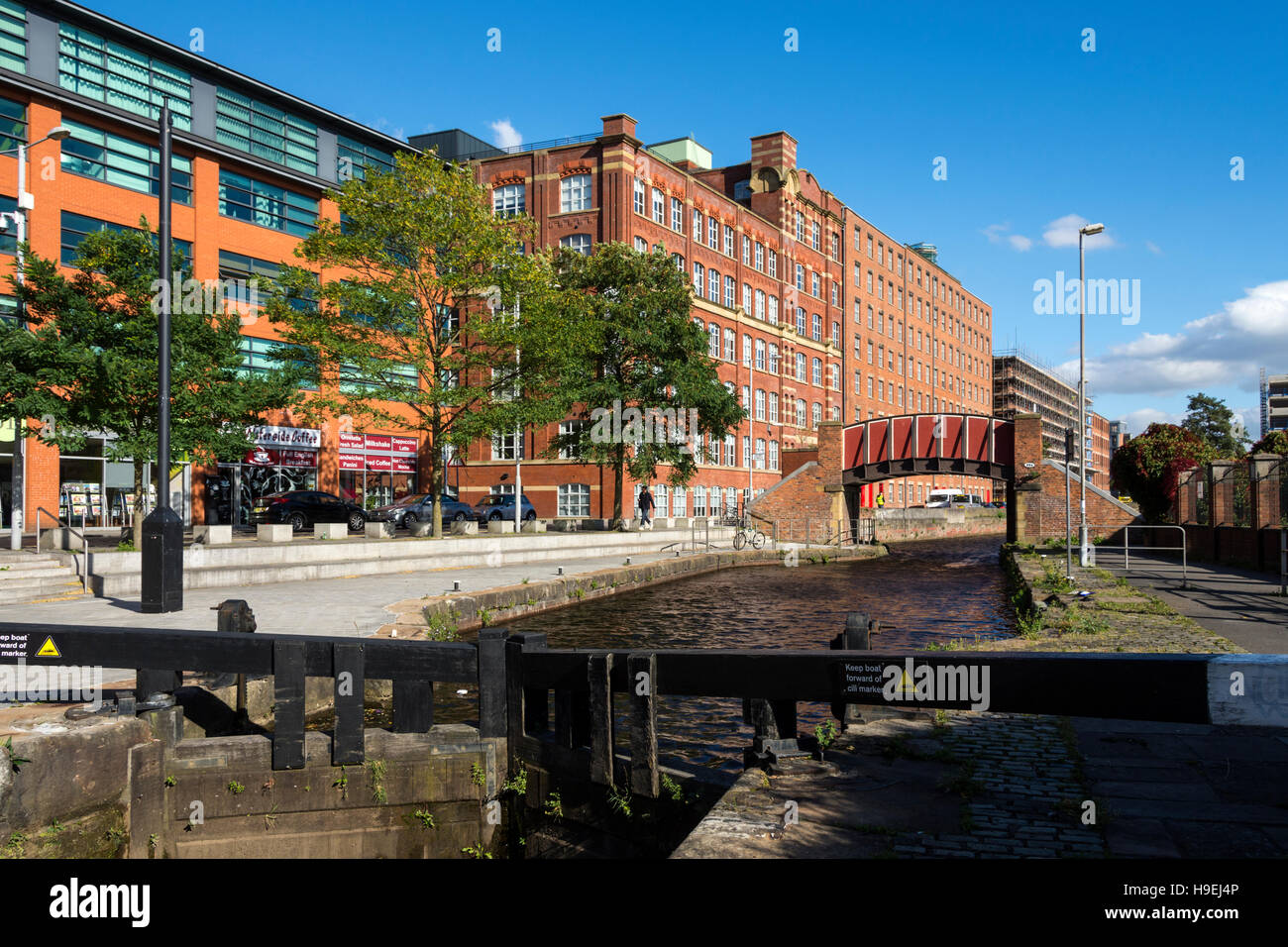 The Kitty footbridge and Royal Mill from the Rochdale Canal lock 82 ...