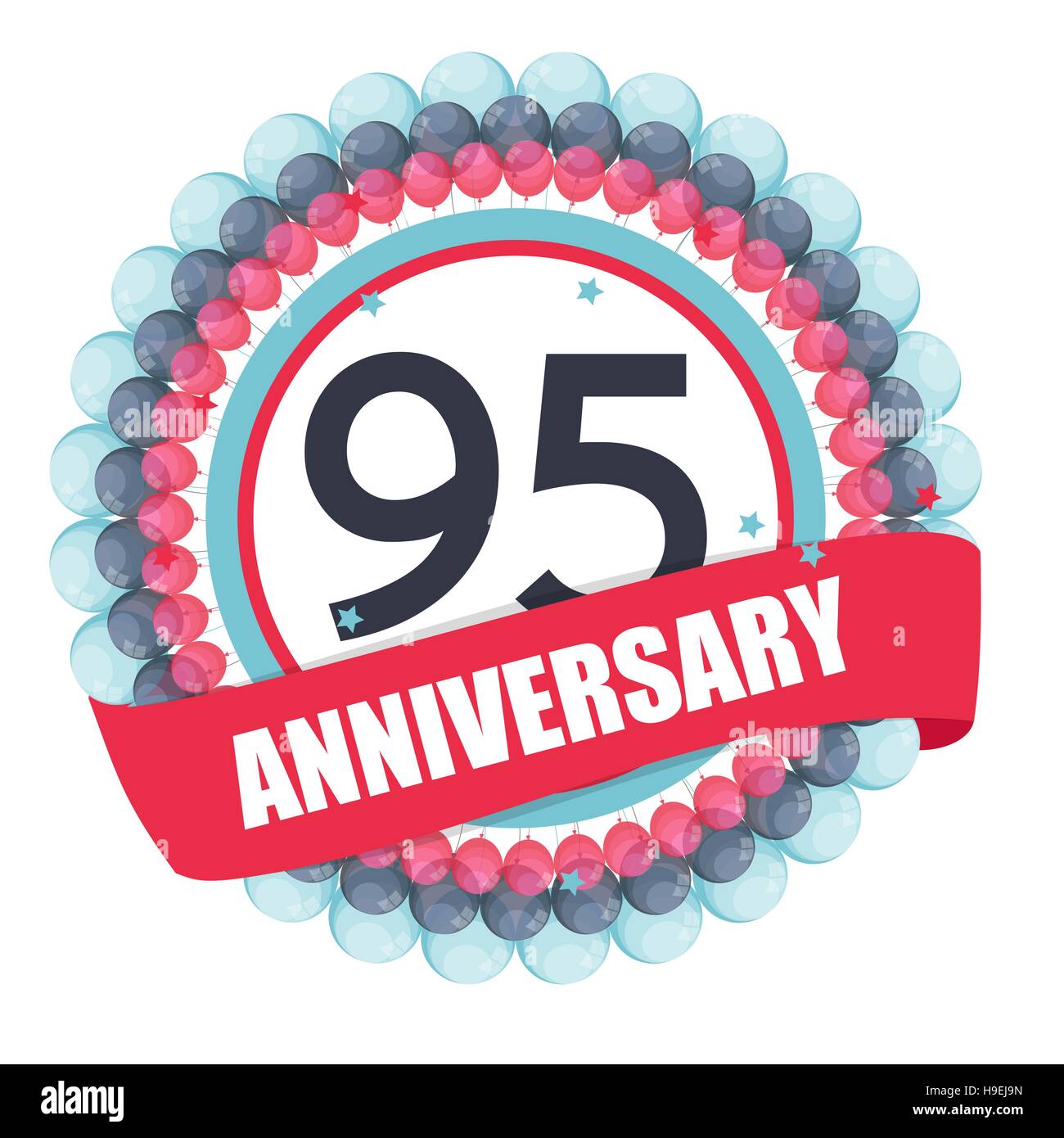 Cute Template 95 Years Anniversary with Balloons and Ribbon Vector ...