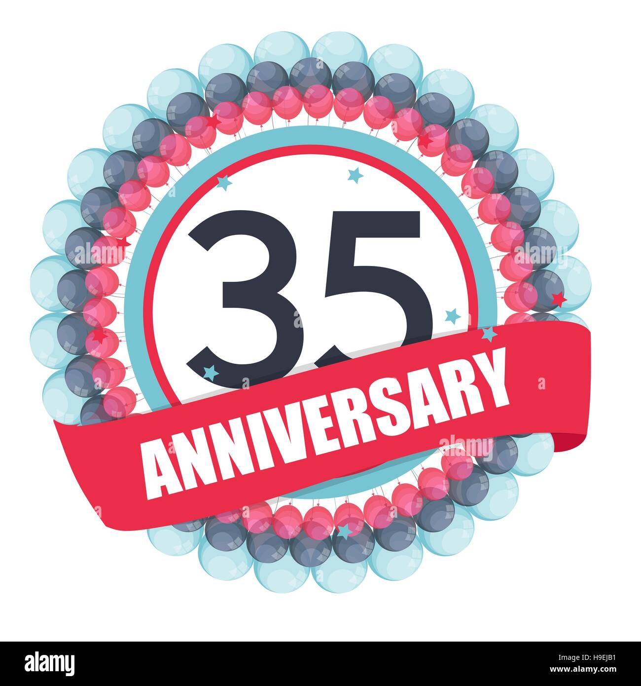 Cute Template 35 Years Anniversary with Balloons and Ribbon Vect Stock ...