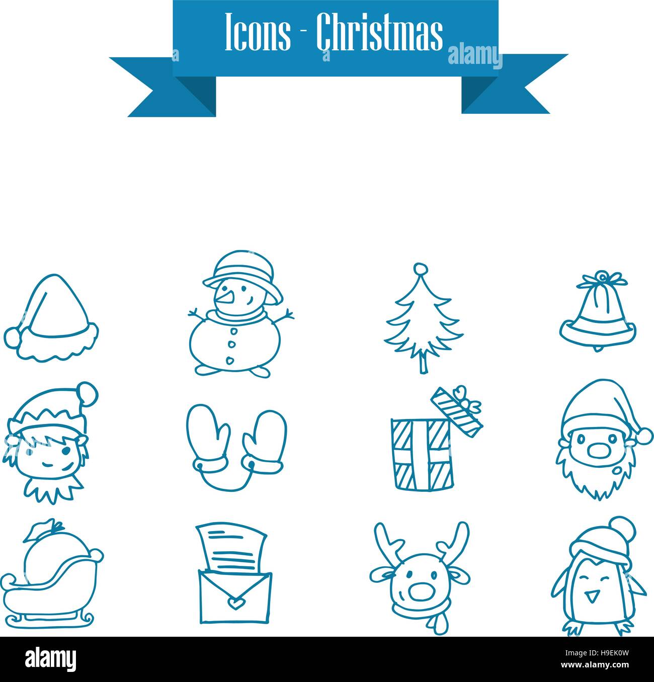 Blue icons of holiday and Christmas collection Stock Vector Image & Art ...