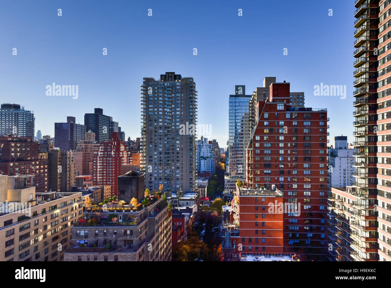 Aerial view of apartment buildings across the East Side of Manhattan ...