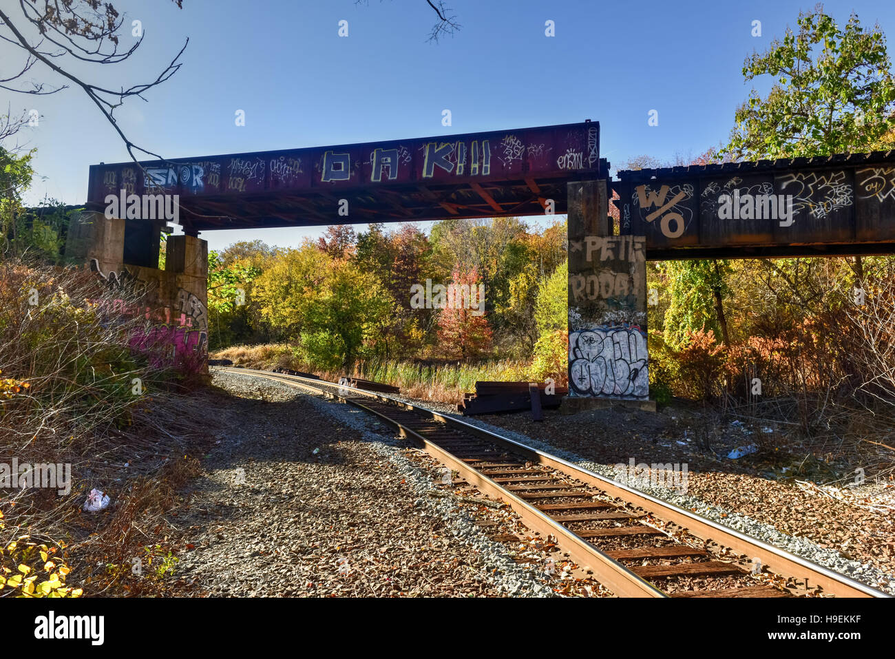 Train tracks going through Jersey City, New Jersey Stock Photo - Alamy