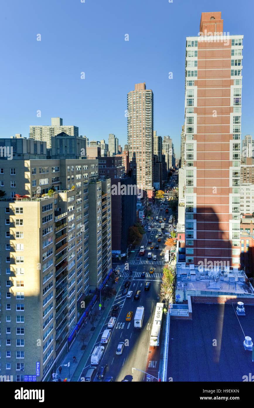Aerial view of apartment buildings across the East Side of Manhattan ...