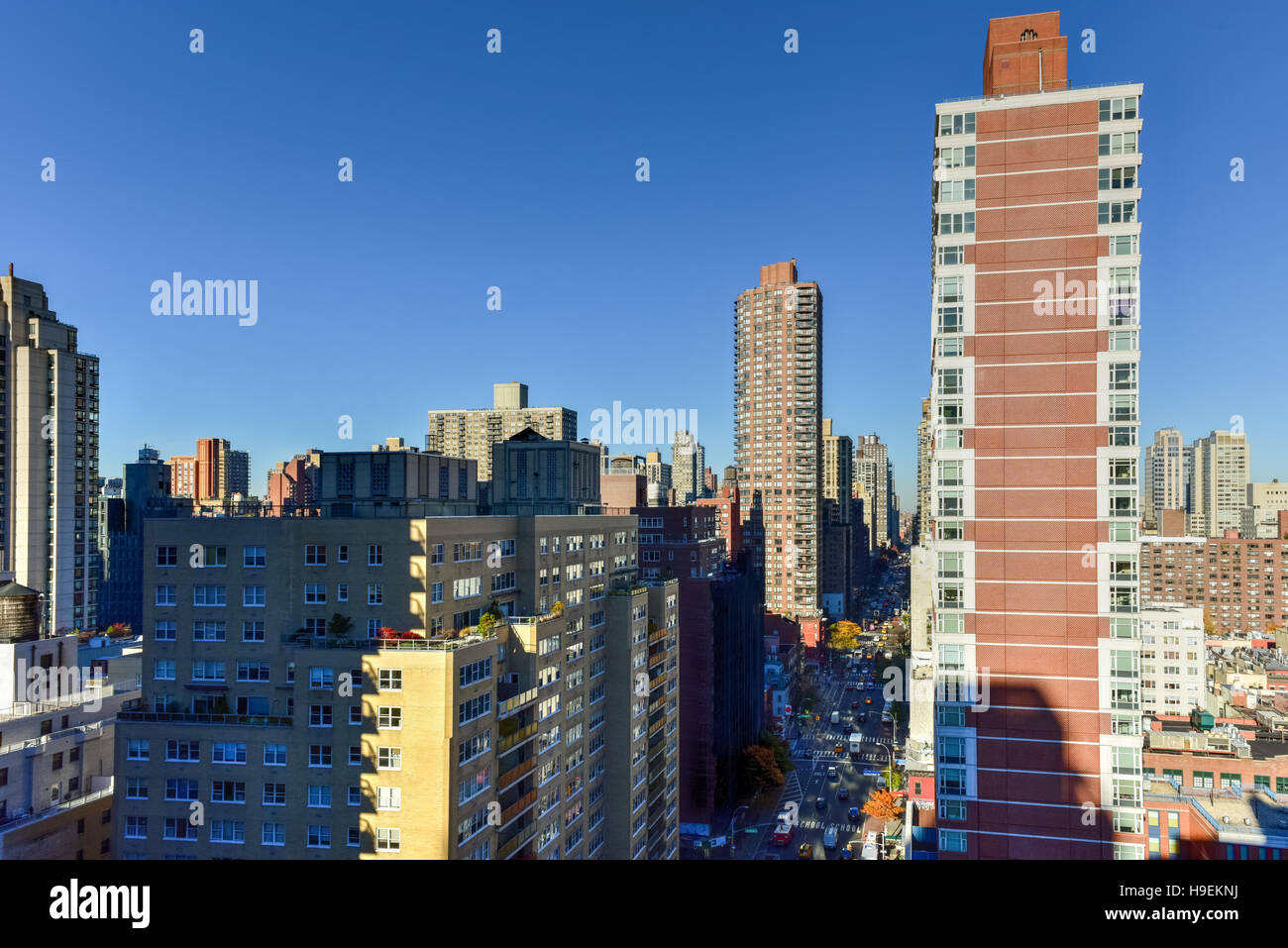 Aerial view of apartment buildings across the East Side of Manhattan ...