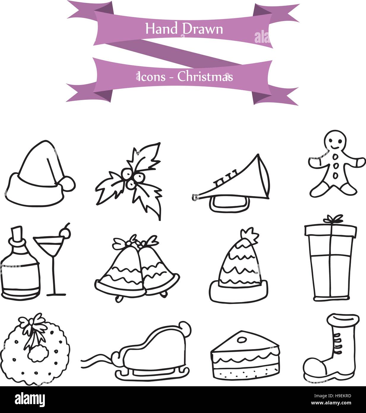 Collection of Christmas holiday hand draw illustration Stock Vector ...