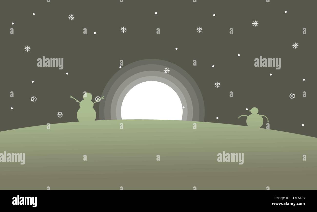 Snowman with moon scenery at night Stock Vector Image & Art - Alamy