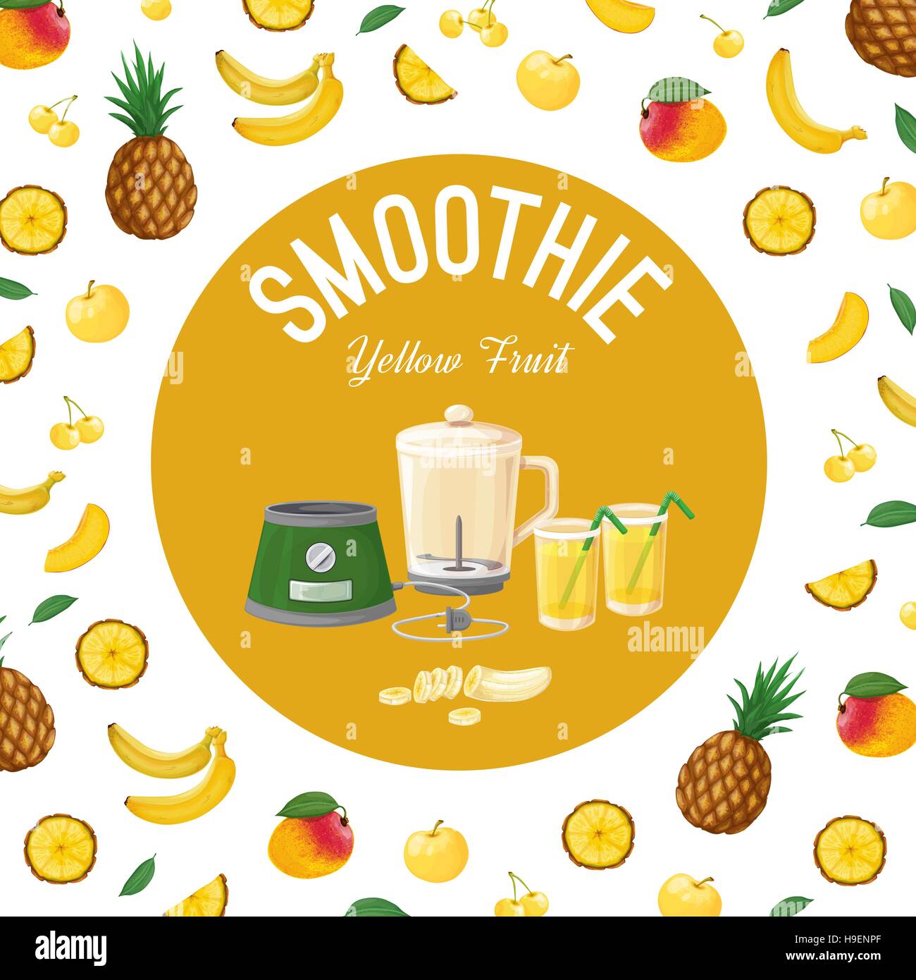 Smoothies. Fruit yellow. Vector illustration made in a realistic style ...