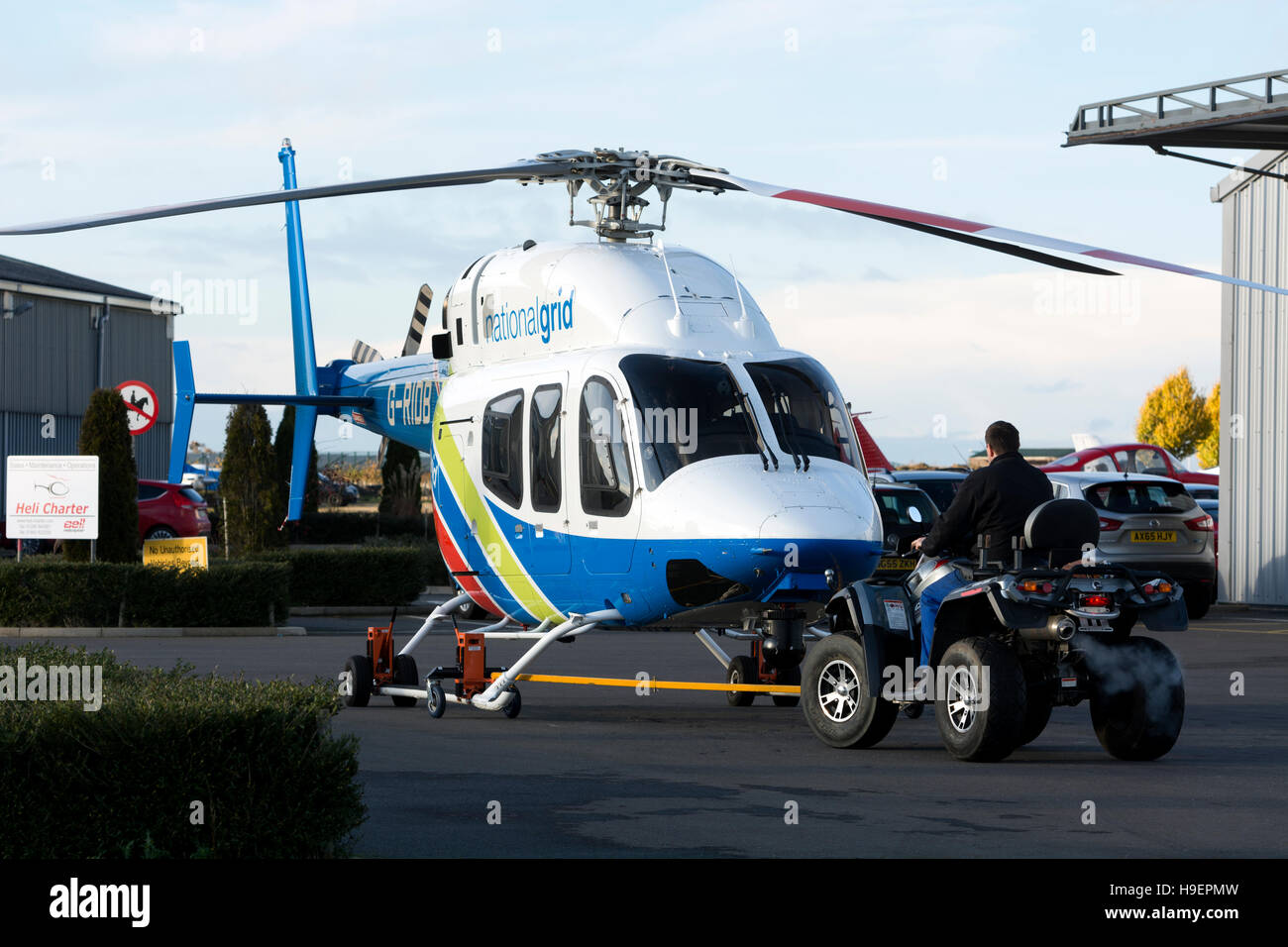 National Grid`s Bell 429 Globe Ranger helicopter at Turweston Aerodrome ...