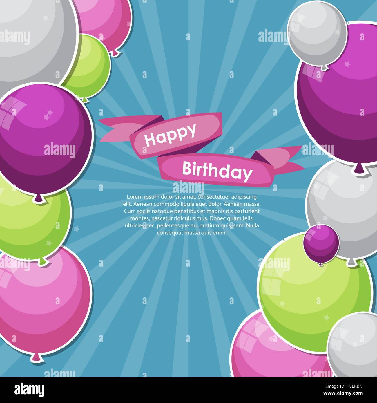 Color Glossy Happy Birthday Balloons Banner Background Vector Il Stock ...