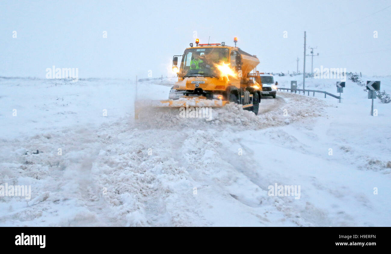 A snow plough clears the road of snow on the A686 by Hartside Cafe on ...