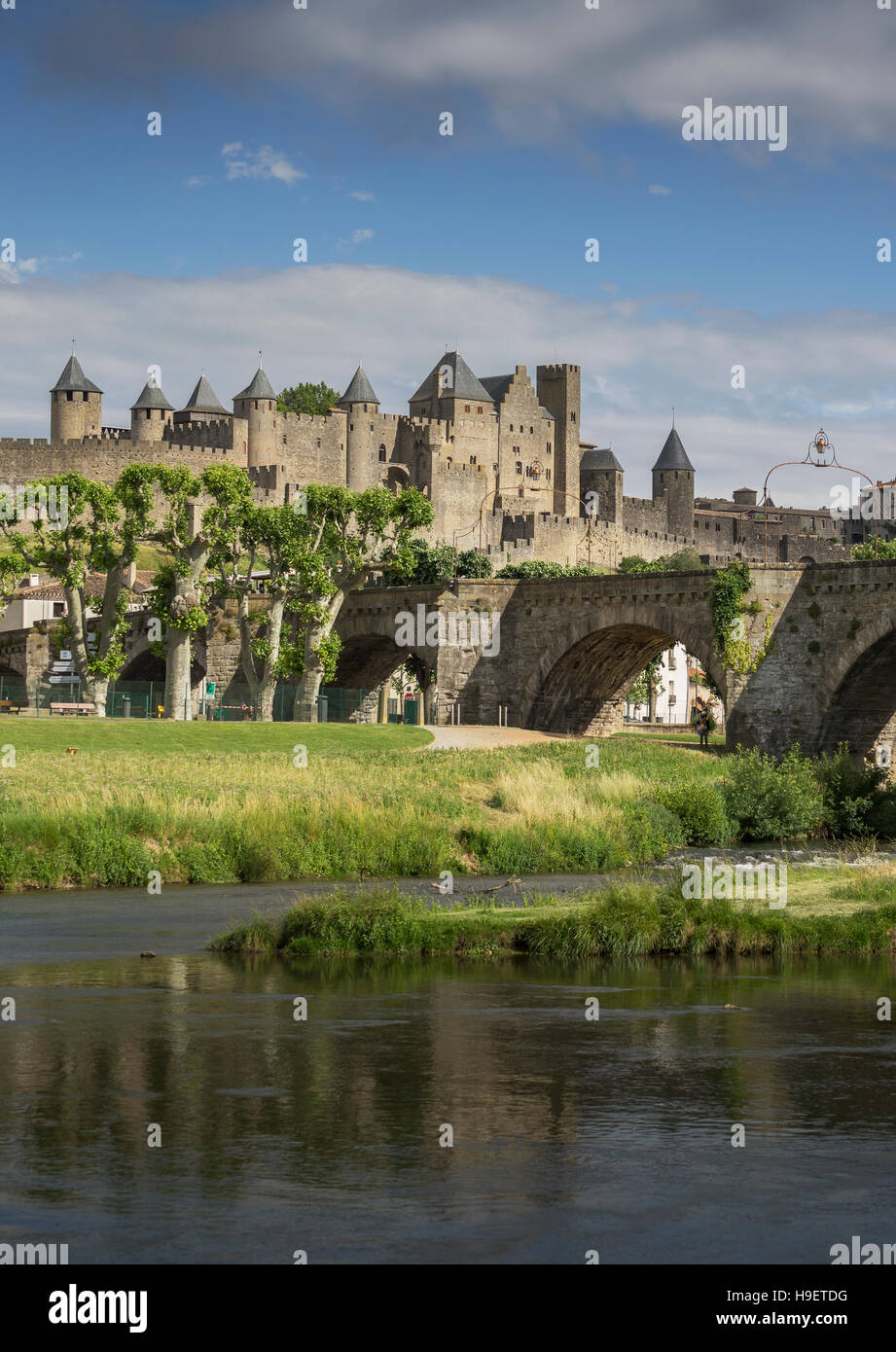 River near medieval city of Carcassonne, Languedoc-Roussillon, France ...