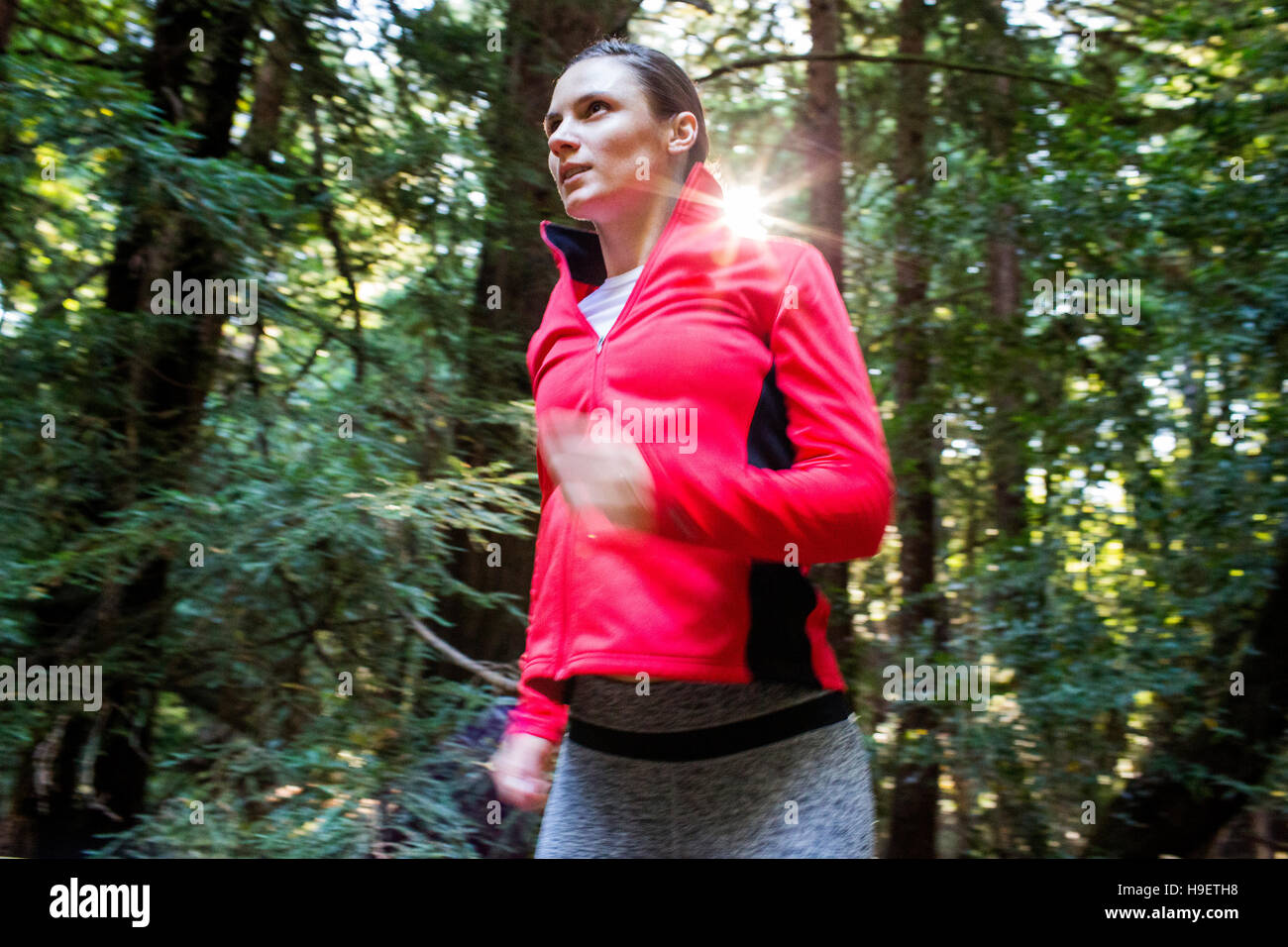 Woman running in forest Stock Photo - Alamy