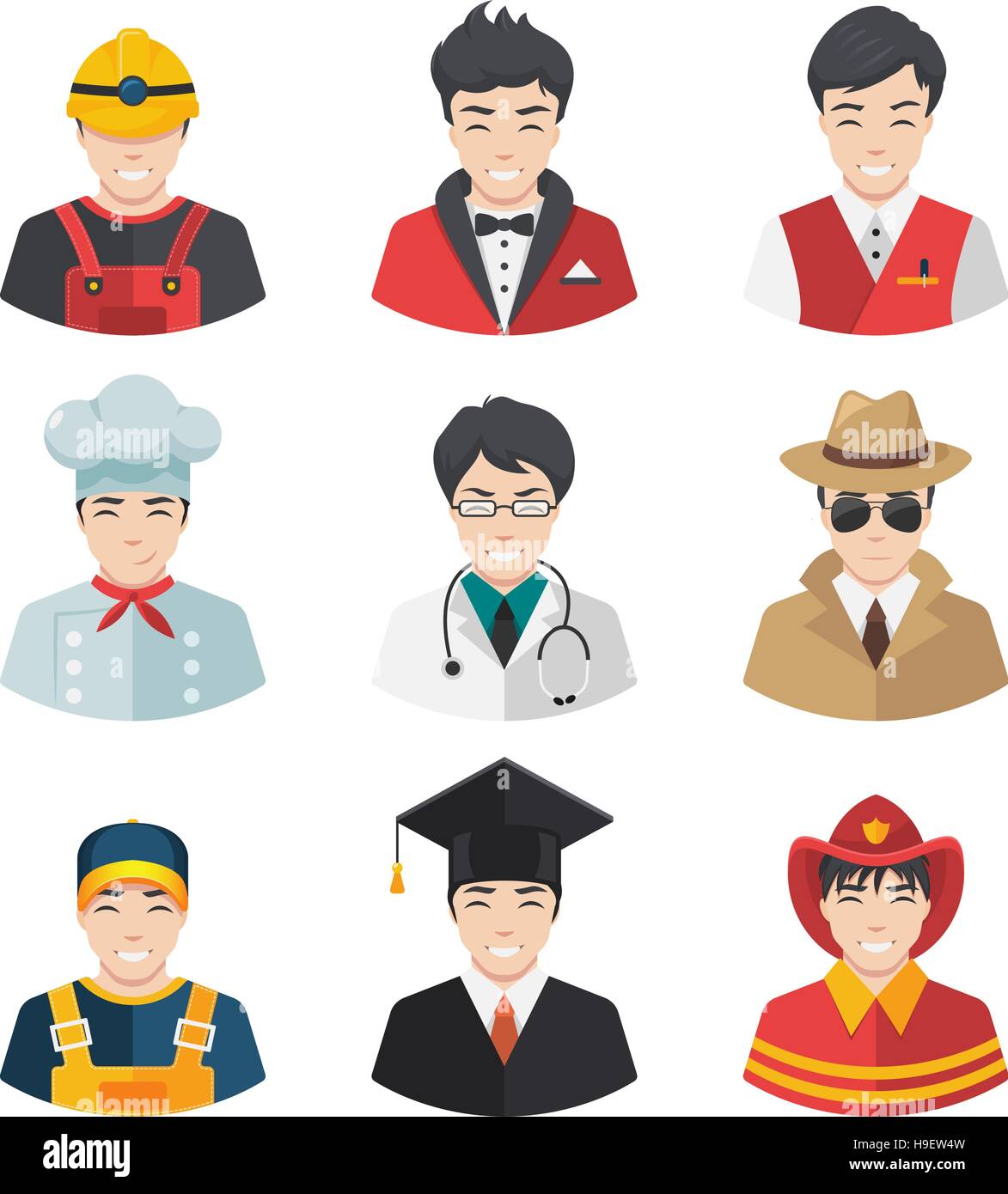 People Professions set Vector Flat Icons isolated on white Stock Vector ...