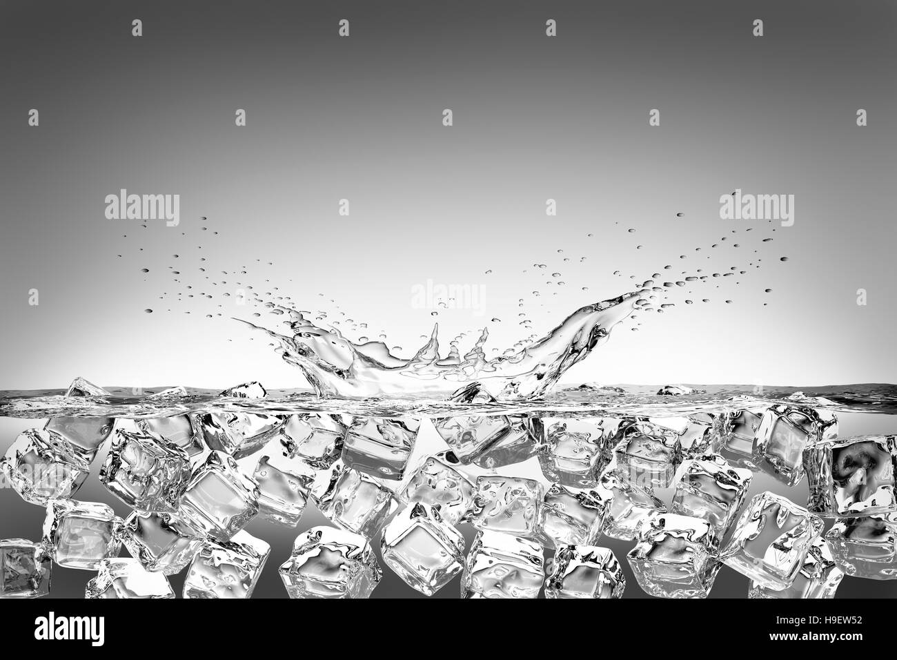 Ice cubes splashing into water and floating Stock Photo - Alamy