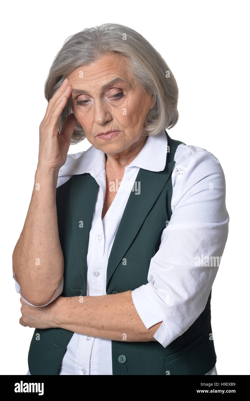 Stressed senior woman Stock Photo - Alamy