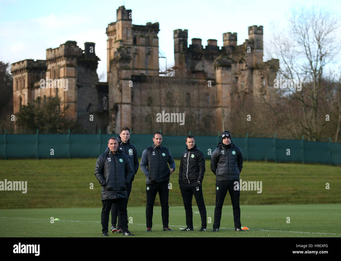 Celtic staff (left-right) Brendan Rodgers, Jack Naylor, John Kennedy ...