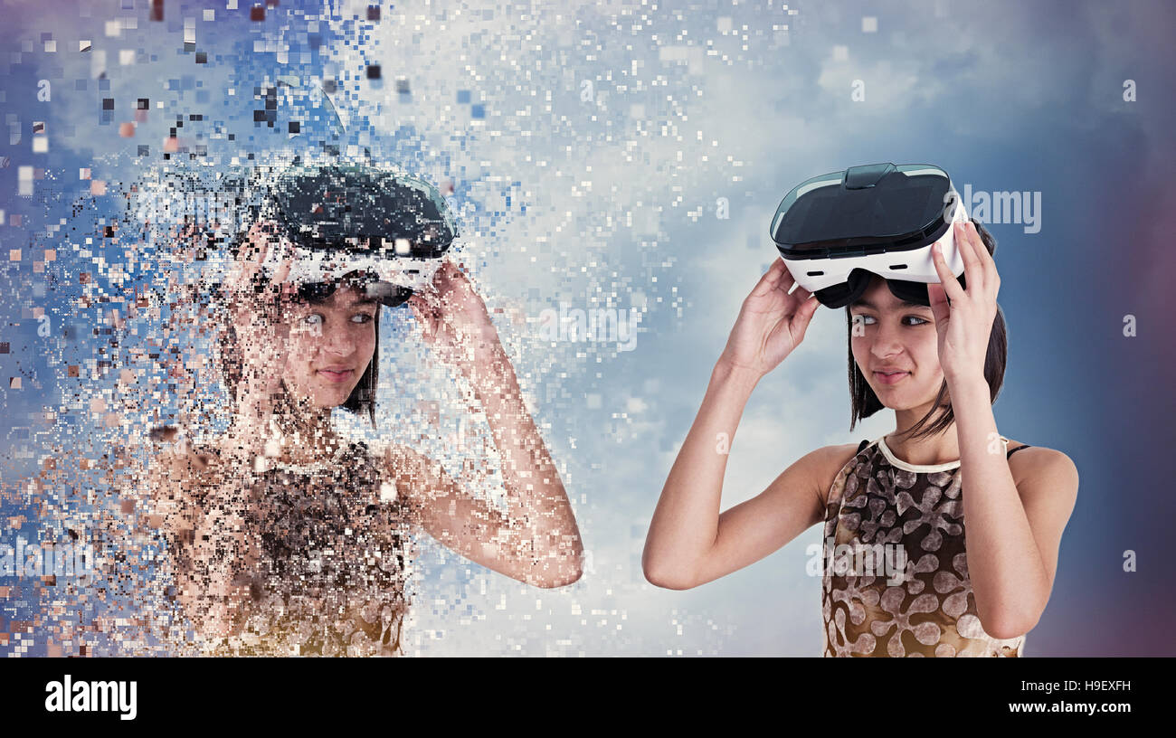 Virtual replica of Mixed Race girl wearing vr goggles Stock Photo - Alamy
