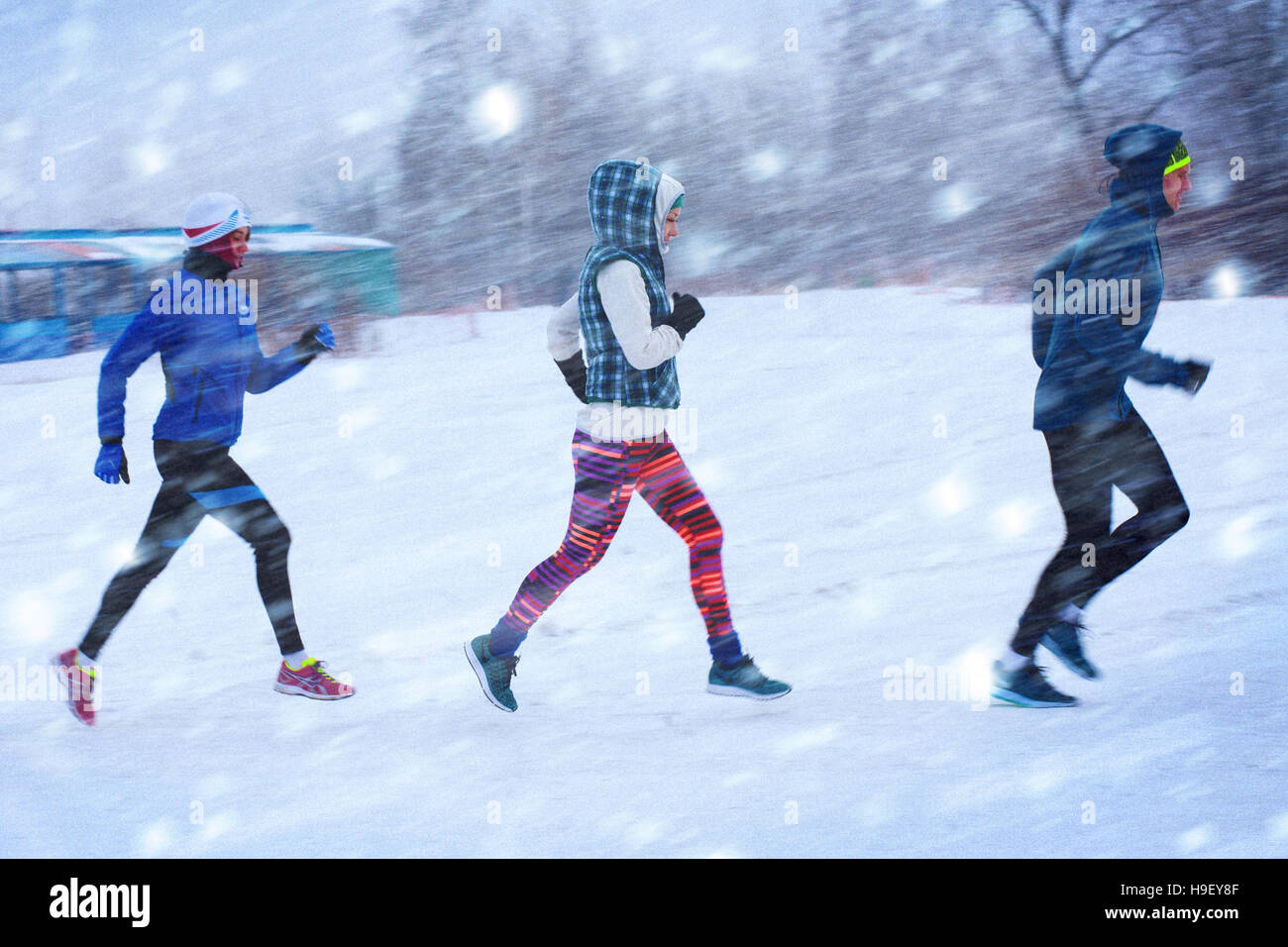 Winter running in snow Stock Photo - Alamy