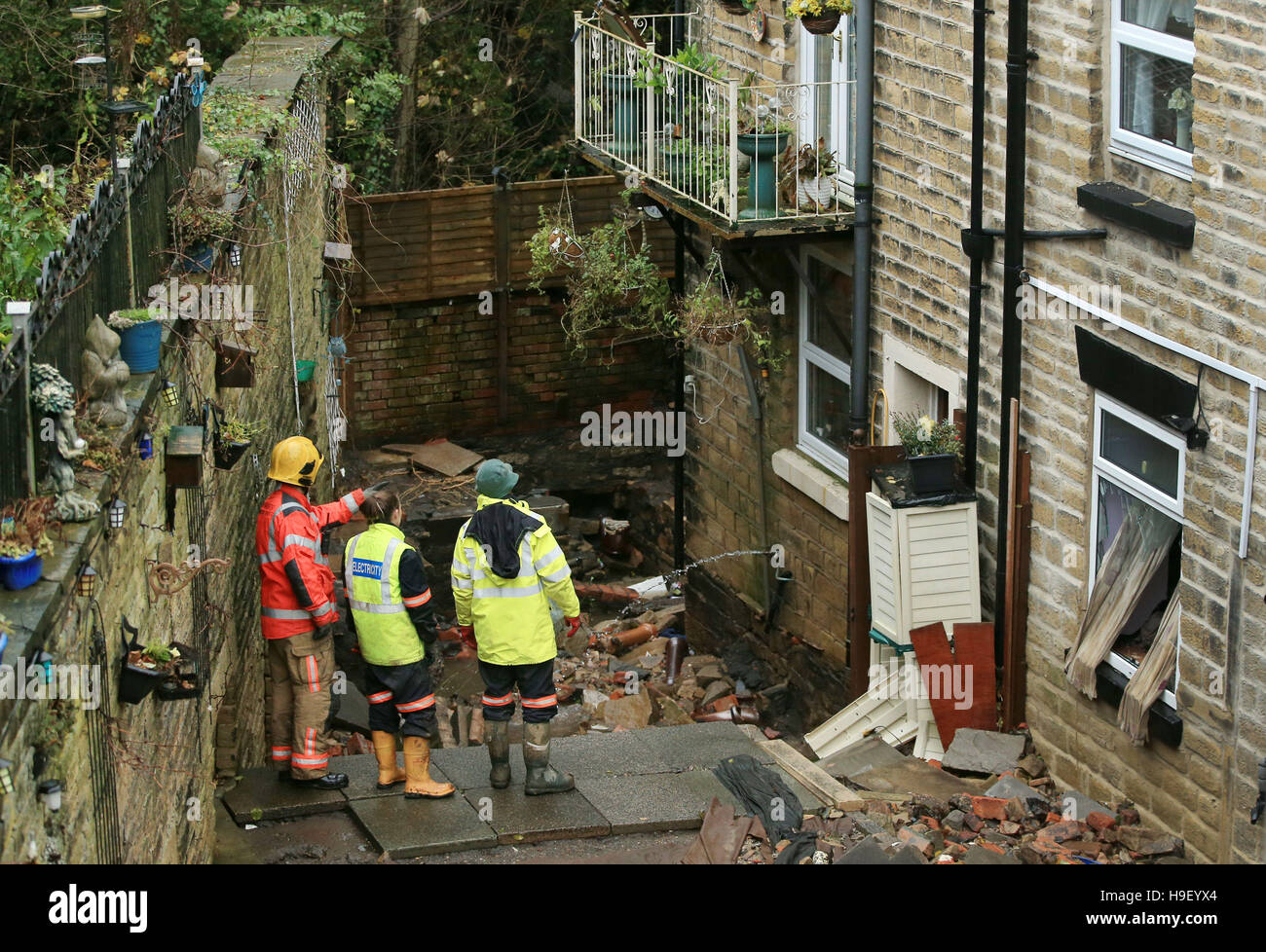 Flood damage at a property in Millbrook near Stalybridge in Greater ...