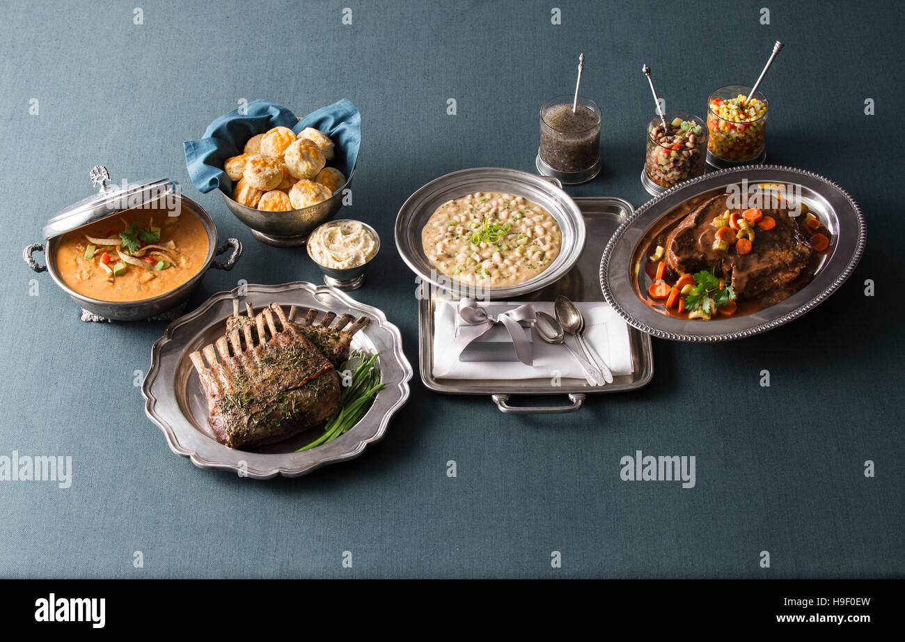 Fine dining on silver plates Stock Photo - Alamy